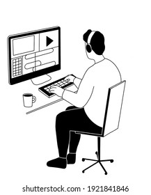 Guy Editing Video On Computer Raster Stock Illustration 1921841846 ...