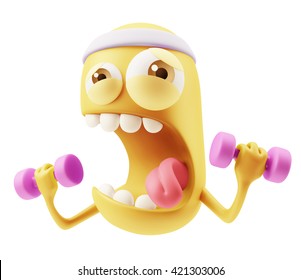 Strength Emoji Cartoon Tired Training Emoticon Stok İllüstrasyon ...