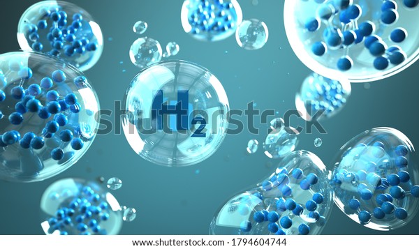 H2 Molecule Bubbles Liquid 3d Illustration Stock Illustration 1794604744