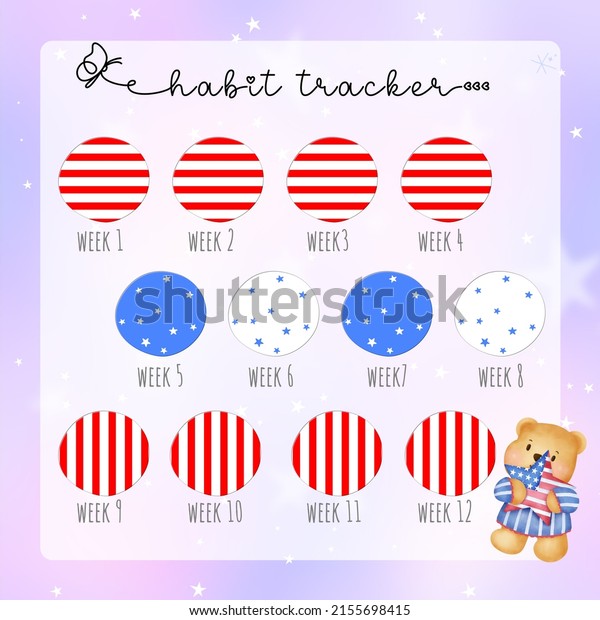 Habit Tracker Cute Teddy Bear Planners Stock Illustration 2155698415 ...