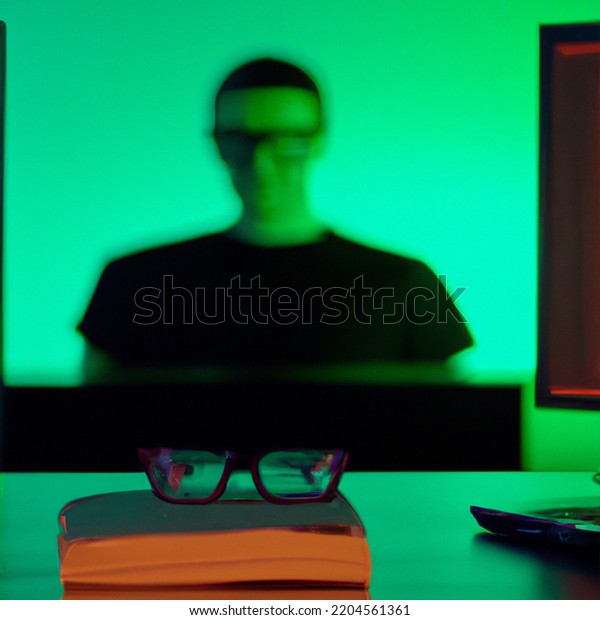 Hacker Computer Under Green Lights Stock Illustration 2204561361 ...