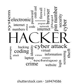 Hacker Word Cloud Concept Black White Stock Illustration 169474586 ...