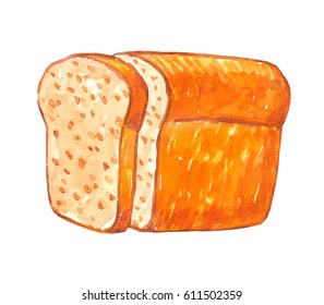 Half Loaf Bread Slice Isolated Watercolor Stock Illustration 611502359 ...