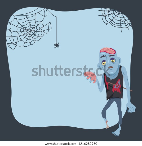 Halloween Poster Representing Zombie Holding Brain Stock Illustration 1216282960 Shutterstock