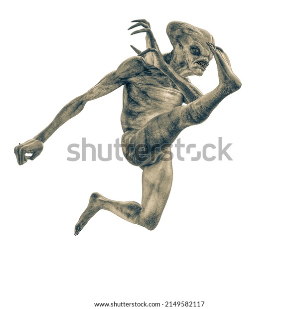 Hammerhead Alien Exploring Around 3d Illustration Stock Illustration ...