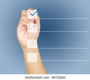 Hand Check Mark On Touchscreen Button Stock Illustration 84710563