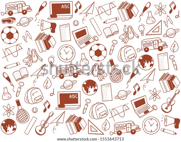 Hand Draw Back School Set Orangebrown Stock Illustration 1553643713