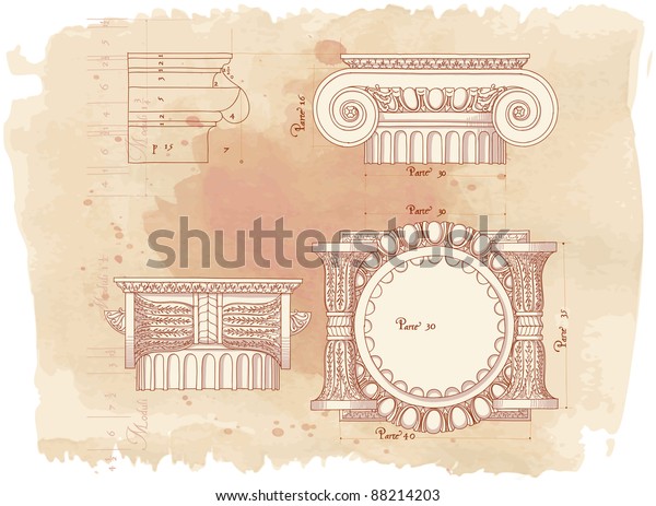 Hand Draw Sketch Ionic Architectural Order Stock Illustration 88214203 ...