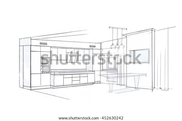 Hand Drawing Interior Design Part Architectural Stock Illustration ...