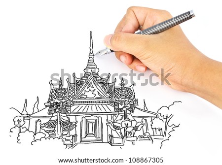 Hand Drawing Thai Temple Stock Illustration 108867305 - Shutterstock