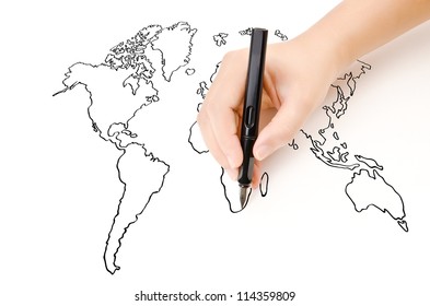 Hand Drawing World Map Globe Line Stock Illustration 114359809 ...