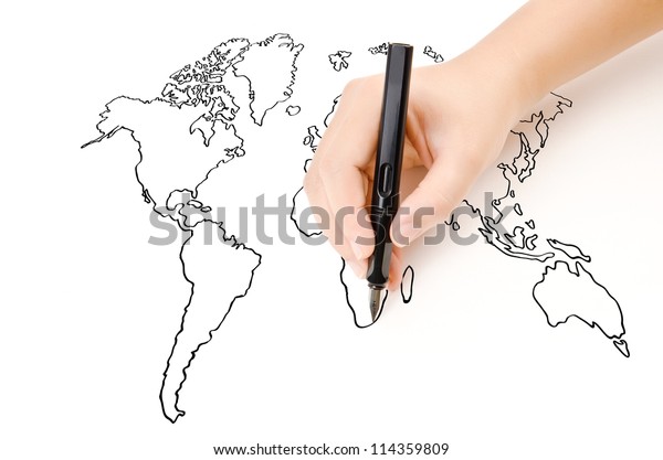 Hand Drawing World Map Globe Line Stock Illustration 114359809 ...