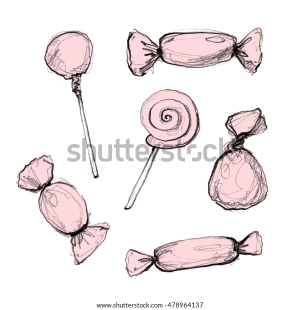 Hand Drawn Candy Sweets Set White Stock Illustration 478964137