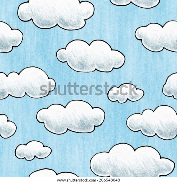 Hand Drawn Cloudy Sky Background Seamlessly Stock Illustration ...