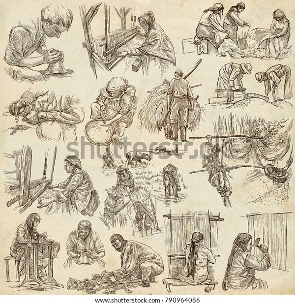 Hand Drawn Collection Working Class Heroes Stock Illustration 790964086