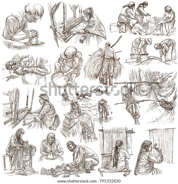 An hand drawn collection. WORKING CLASS heroes. Job. Set of Laborer ...