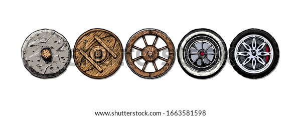 Hand Drawn Illustration Wheel Evolution Set Stock Illustration ...