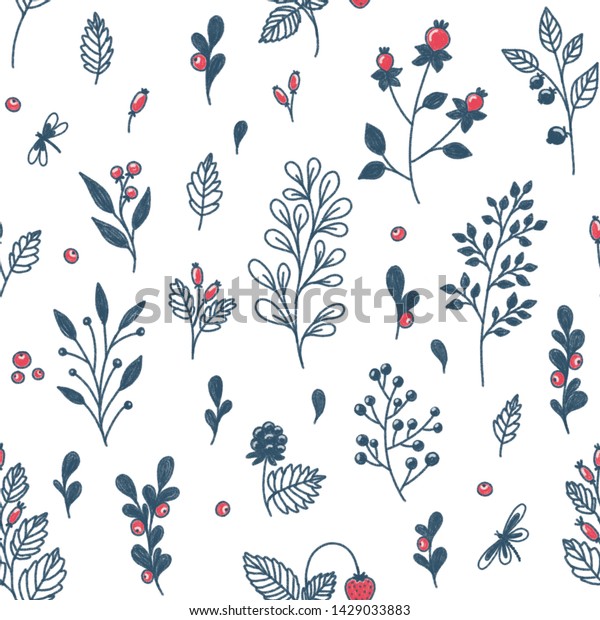 Hand Drawn Meadow Seamless Pattern Blue Stock Illustration 1429033883 ...