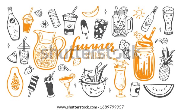 Hand Drawn Set Cold Drinks Summer Stock Illustration 1689799957