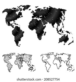 Hand Drawn World Map Three Versions Stock Illustration 208527754 ...
