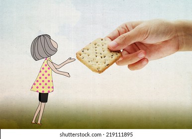 Hand Holding Cracker Cute Tiny Girl Stock Illustration 219111895 ...