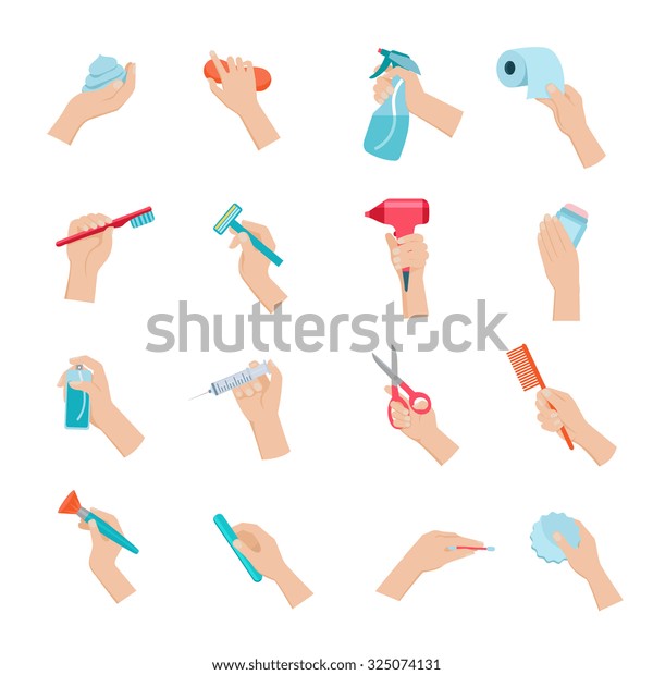 Hand Holding Household Objects Hygiene Accessories Stock Illustration ...