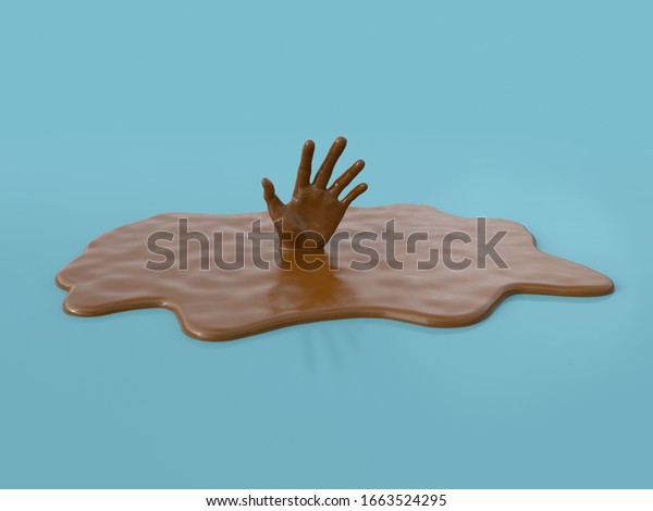 Hand Man Drowning Puddle 3d Illustration Stock Illustration 1663524295 ...