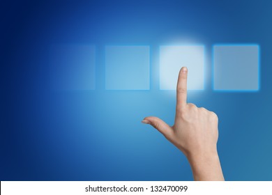 Hand Pressing Touchscreen Button On Blue Stock Illustration 132470099 ...