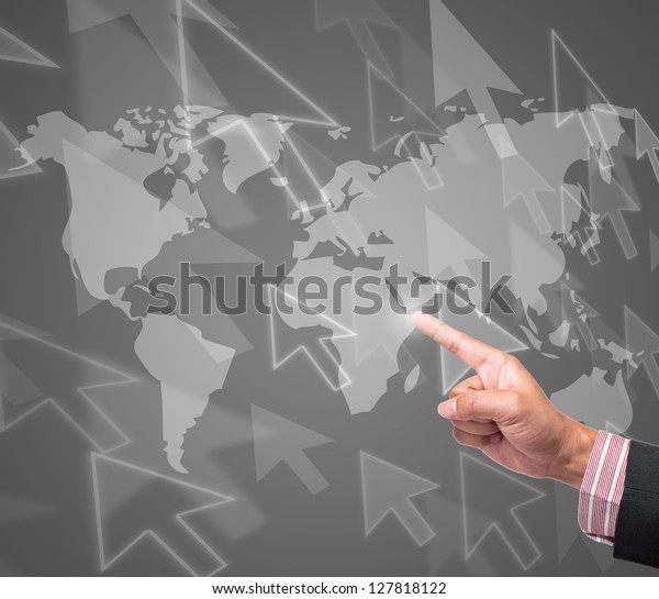 Hand Pushing Arrow Button On Touch Stock Illustration 127818122 ...