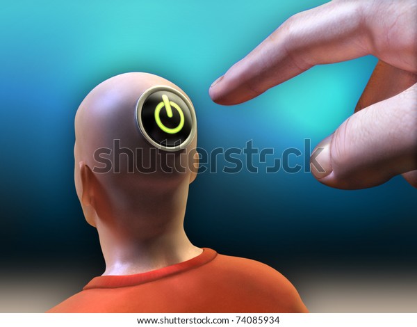 Hand Pushing Power Button Located On Stock Illustration 74085934 ...
