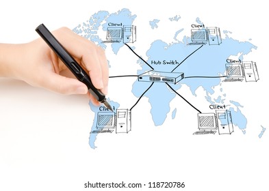 Hand Write Lan Network Diagram On Stock Illustration 118720807