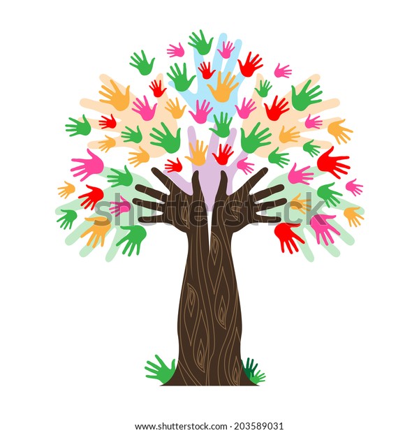 Hands Handprints Indicating Tree Trunk Rising Stock Illustration ...