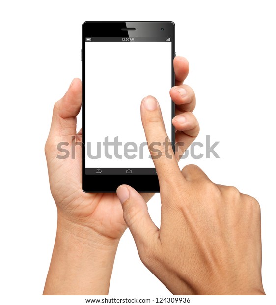 Hands Holding Point On Big Screen Stock Illustration 124309936 ...