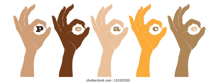 Hands Representatives Different Races Ok Symbol Stock Illustration ...
