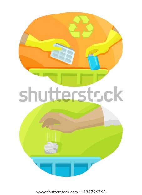 Hands Throwing Trash Away Bin Garbage Stock Illustration 1434796766