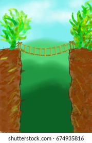 Hanging Bridge Between Two Rocks Stock Illustration 674935816 ...