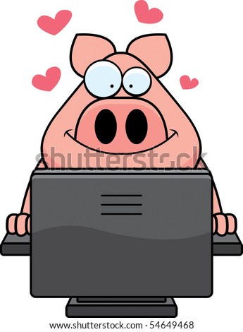 Happy Cartoon Pig Using Computer Dating Stock Illustration 54649468 ...