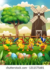 Happy Easter Background Farm Bunch Cute Stock Illustration 1311575681 ...