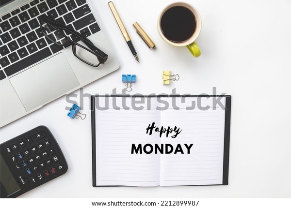 Happy Monday Office Table Notepad Computer Stock Illustration ...
