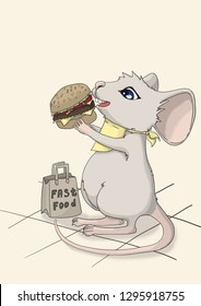 Happy Mouse Eats Hamburger Mouse Snacks Stock Illustration 1295918755 ...