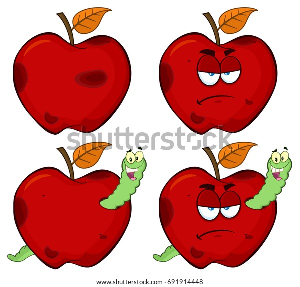 Happy Worm Grumpy Rotten Red Apple: ilustrações stock 691914448 ...
