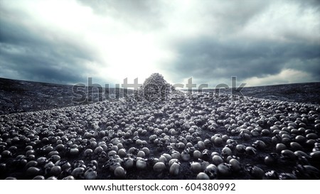 Heap Skulls Apocalypse Hell Concept 3 D Stock Illustration 604380992 ...