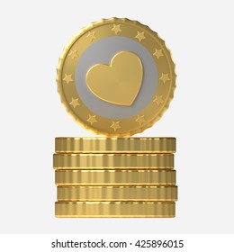 Heart Coin Concept On Stack Isolated Stock Illustration 425896015 ...