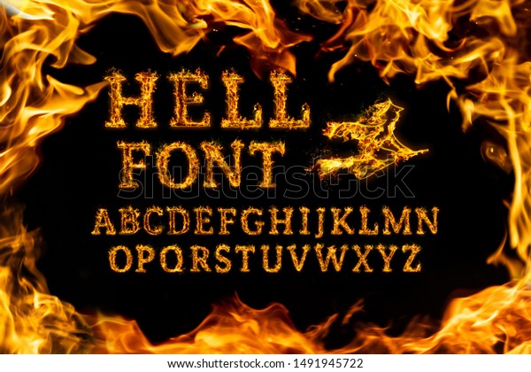 Hell Font Fire Flames On Black 스톡 일러스트 1491945722