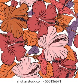 Hibiscus Pattern On White Background Seamless Stock Illustration ...