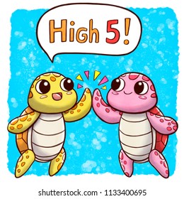 High Five Turtles Isolated White Background Stock Illustration 1133400677