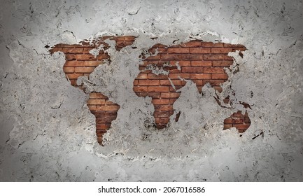 High Resolution Brick Plaster World Map Stock Illustration 2067016586