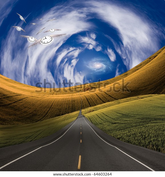 High Resolution Clocks Road Into Distance Stock Illustration 64603264 ...