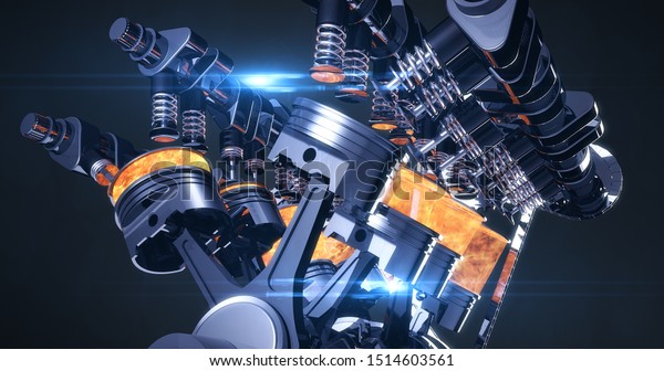 High Tech V8 Diesel Engine Explosions Stock Illustration 1514603561