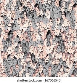 Highlighted Men Faces Seamless Crowd People Stock Illustration 167066543